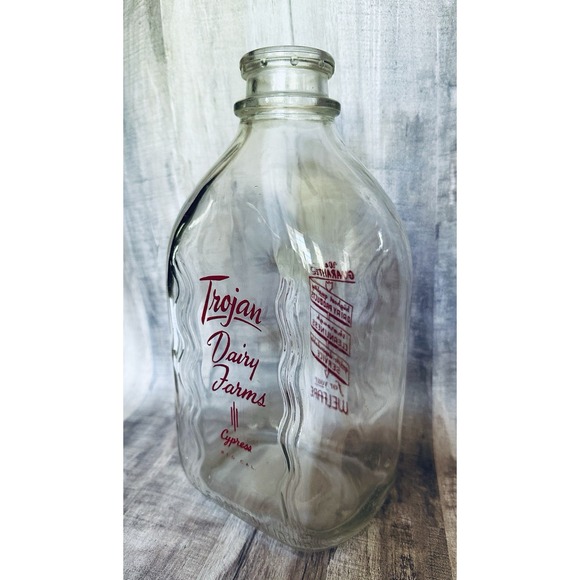 Art | Vintage Trojan Dairy Farms Cypress Glass Milk Bottle Half Gallon ...